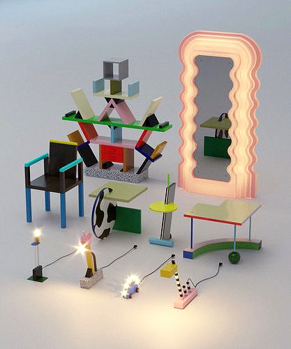 Memphis Group furniture and lamp collection - Pack 1 3d model