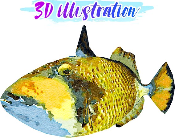 Low Poly Titan Triggerfish Illustration Animated - Game Ready 3d model