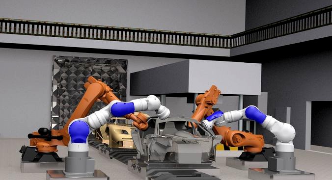 Industrial Vehicle Assembly Robots Rigged 3d model