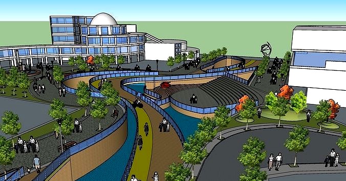 University campus landscape design 3d model
