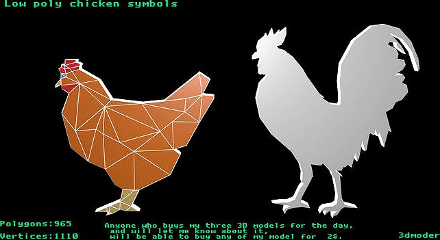 Low poly chicken symbols 3d model