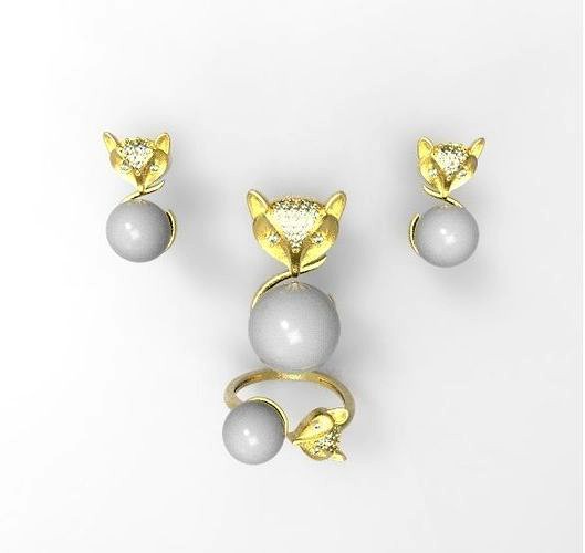 pearl fox set with gems | 3D model
