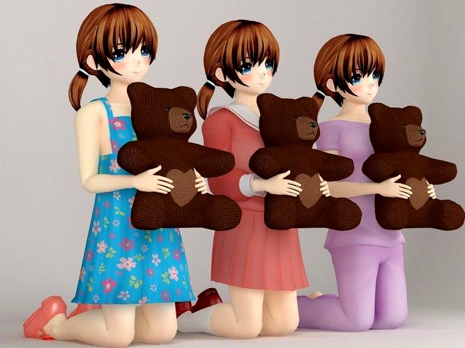 Keiko anime girl pose 3 3d model