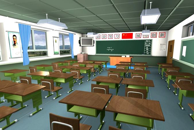 Cartoon classrooms 3d model