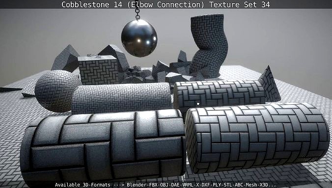 Cobblestone 14 - Elbow Connection - Texture Set 3 3d model