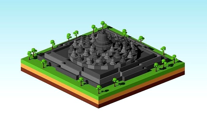Cartoon Low Poly Borobudur Temple 3d model