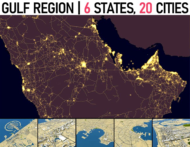 Complete Gulf Region 6 Countries 20 Cities 3d model