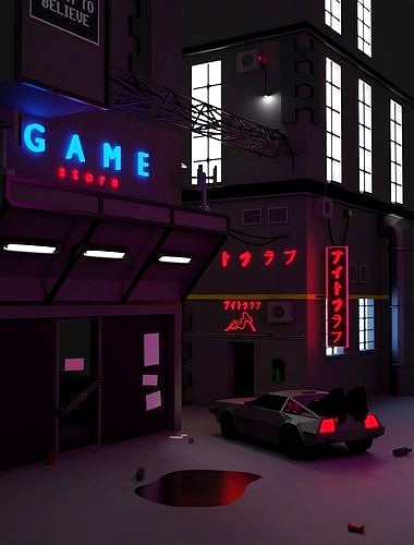 Cyberpunk low-poly street 3d model