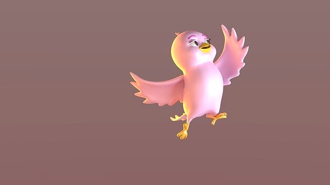Cartoon Pink Bird 3d model