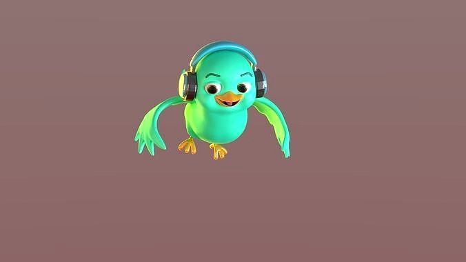 Cartoon Bird with headphones 3d model