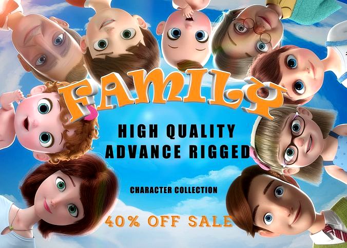 Cartoon Family Rigged V5 3d model