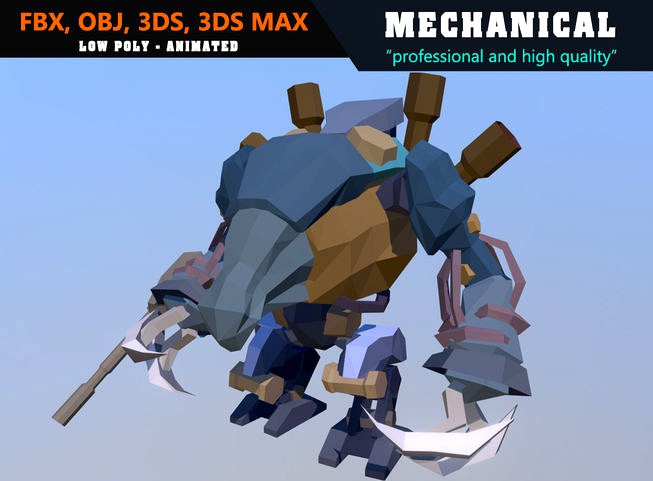 Low Poly Medium Mech 3D Model Animated - Game Ready
