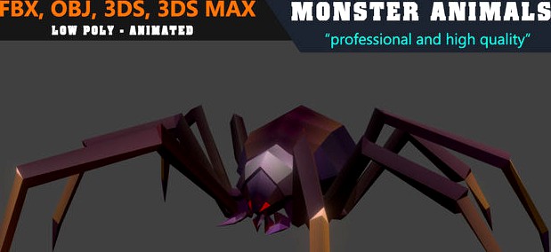 Low Poly Spider Cartoon Monster Animated - Game Ready 3d model