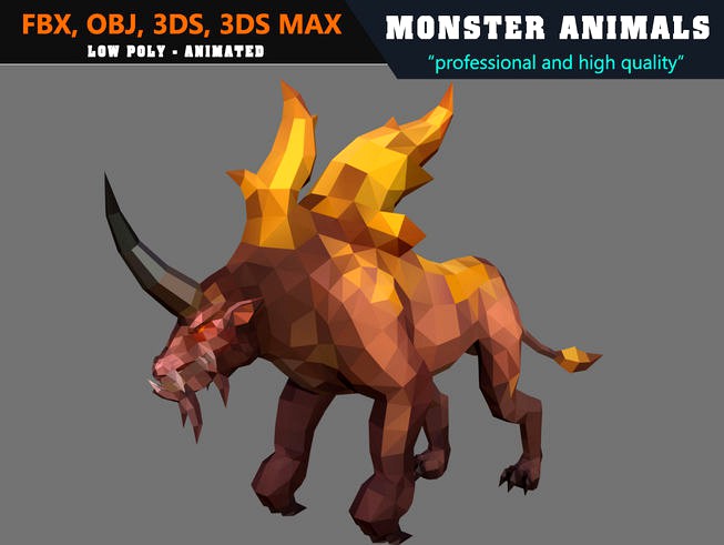 Low Poly Wolf Cartoon Monster Animated - Game Ready 3d model