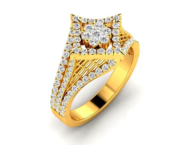 Rhombus Gold Color Diamond Engagement Ring 1 | 3D model
