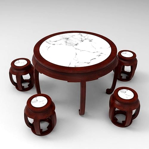 Traditional Chinese Table and stool with PBR textures - set 1 3d model