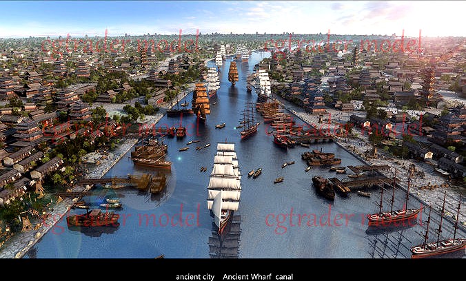 River Wharf in Ancient Chinese City 3d model