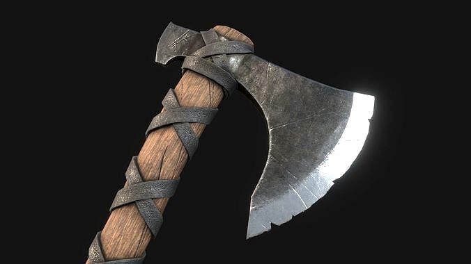 Viking Medieval Curved War Axe - Game ready weapon 3d model