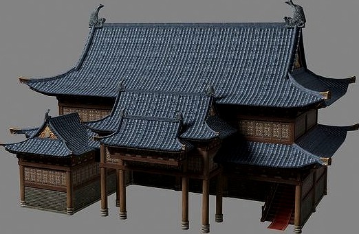 Ancient Chinese Shop Buildings with Internal Structure 3d model