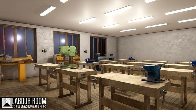 labour room - school classroom and props 3d model