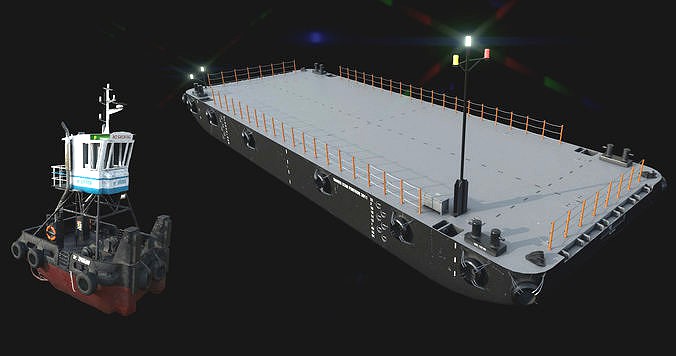 Truckable Push Boat and DAMEN STAN PONTOON 30x11 3d model