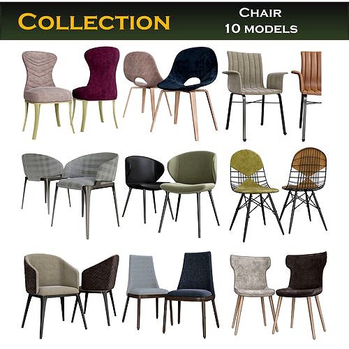 Chairs collection 3d model 10 piece