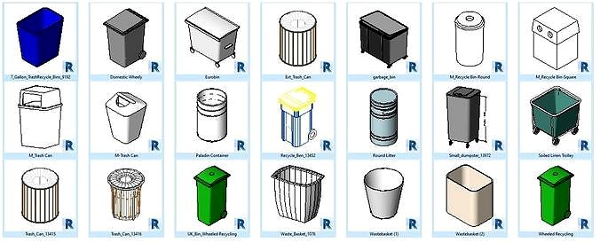 garbage bin and trash baskets revit Library 3d model