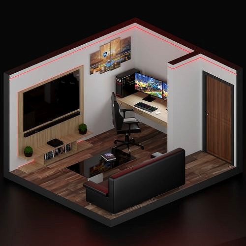 Realistic Low-poly gaming room 3d model