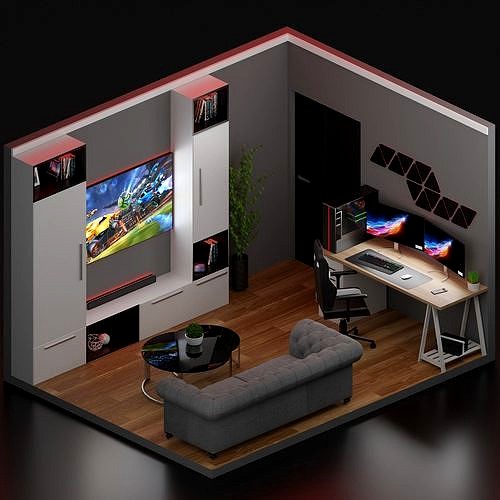 Realistick Low-Poly gaming room design 3d model