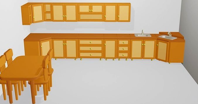 Cartoon modular kitchen 3d model