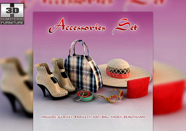 Woman accessories set 3D Model