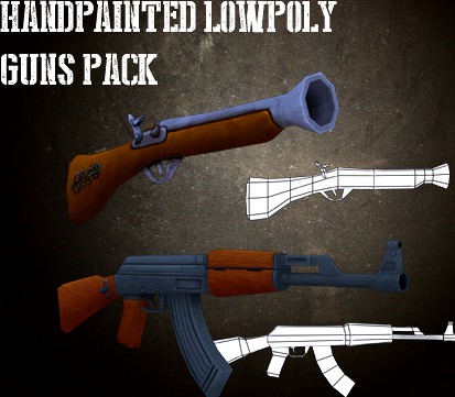 Hand-Painted Low Poly Guns Pack 3d model