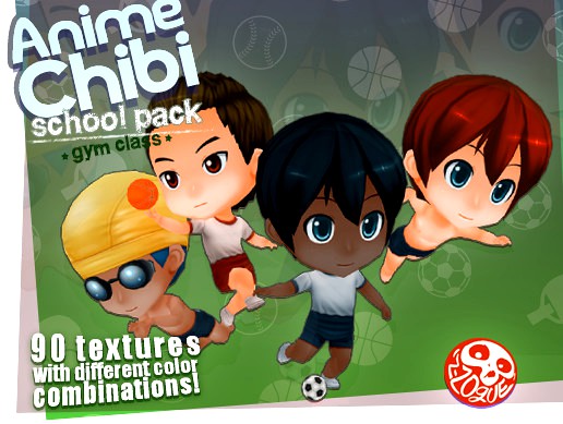 Anime Chibi - School Pack - Gym Class [Boys] 3d model