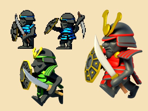 2D Cartoon Samurai - Side view 3d model