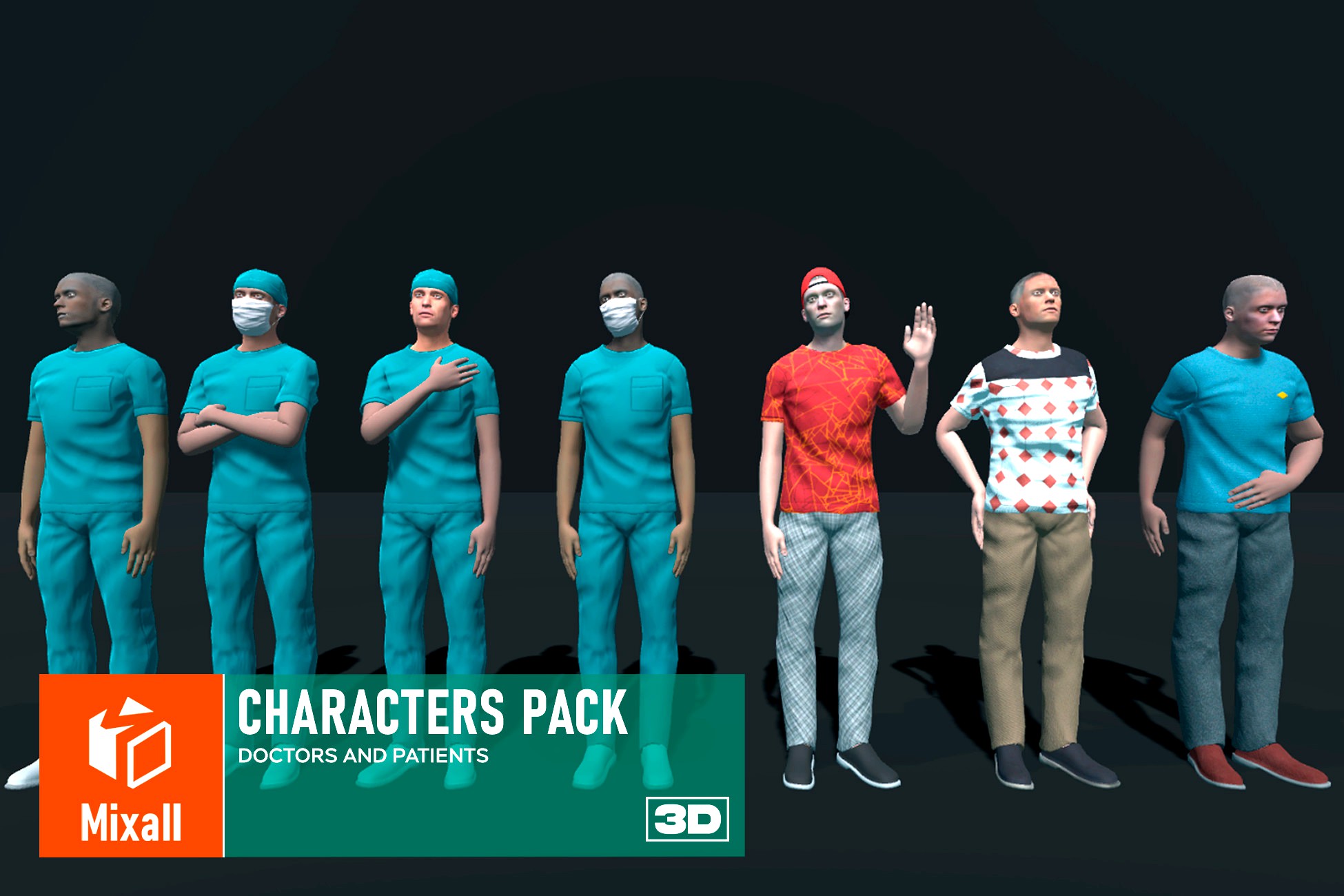 Characters pack - doctors and patients 3d model