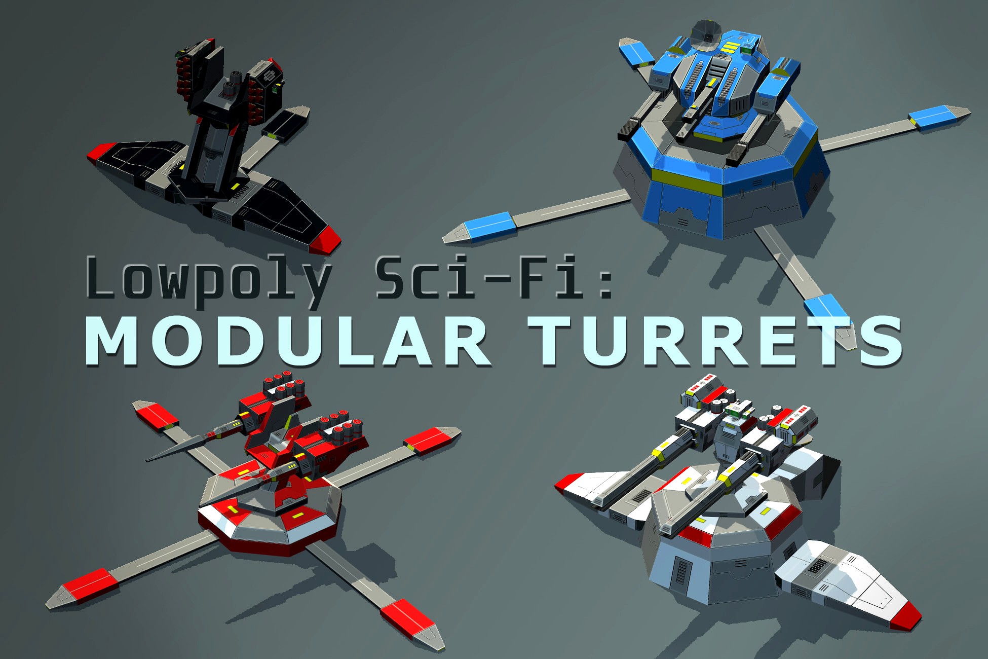 Lowpoly Sci-Fi: Modular Turrets 3d model