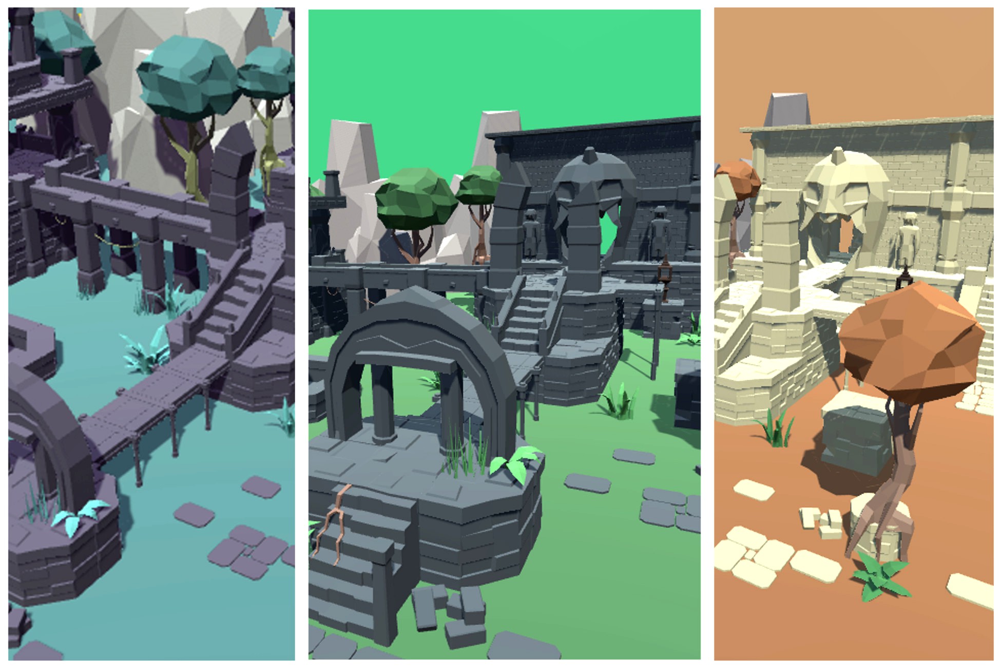 Low Poly Temple Ruins Pack Modular 3d model