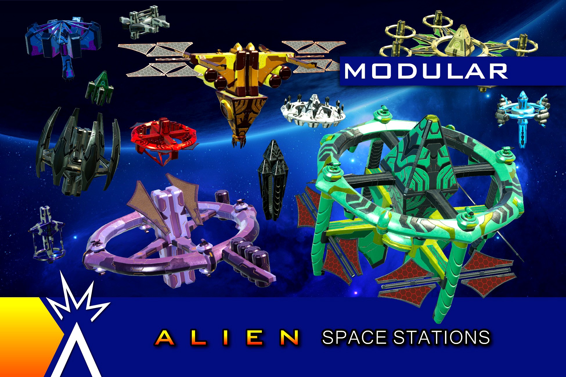 Sci-Fi Alien Modular Space Stations 3d model