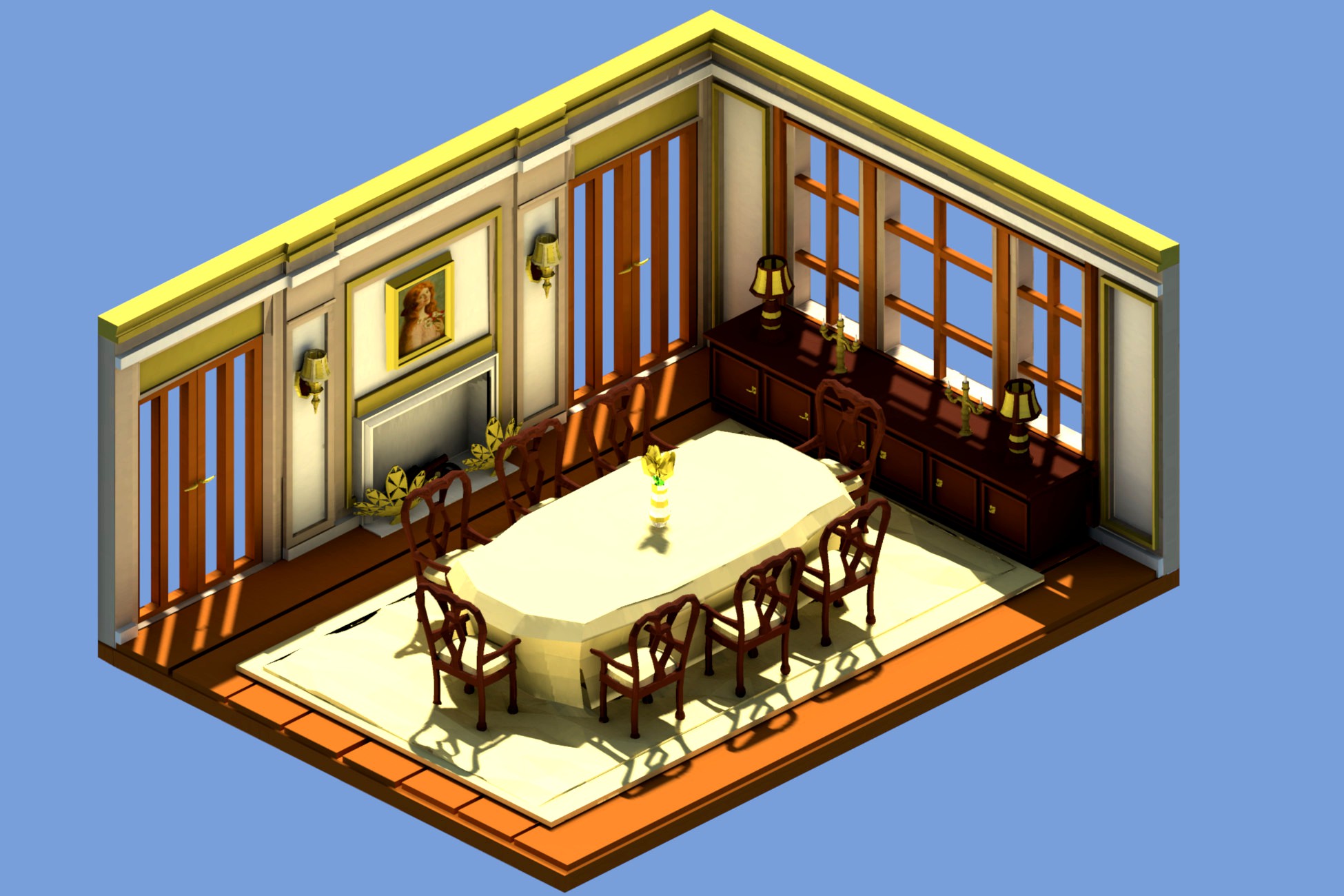 Low poly mansion house interiors 3d model