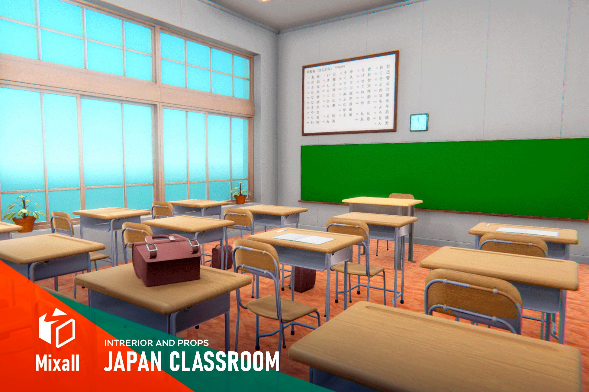 Japan classroom - interior and props 3d model