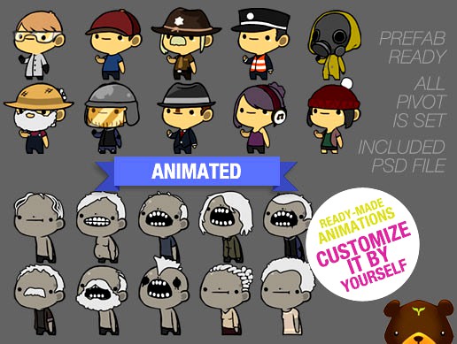 2D Zombie Apocalypse Characters + Animations 3d model