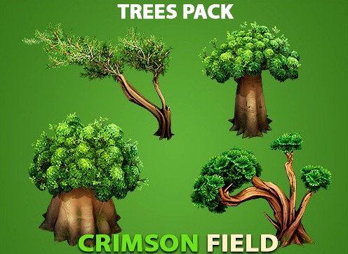 Crimson Field Stylized Trees Set 3d model