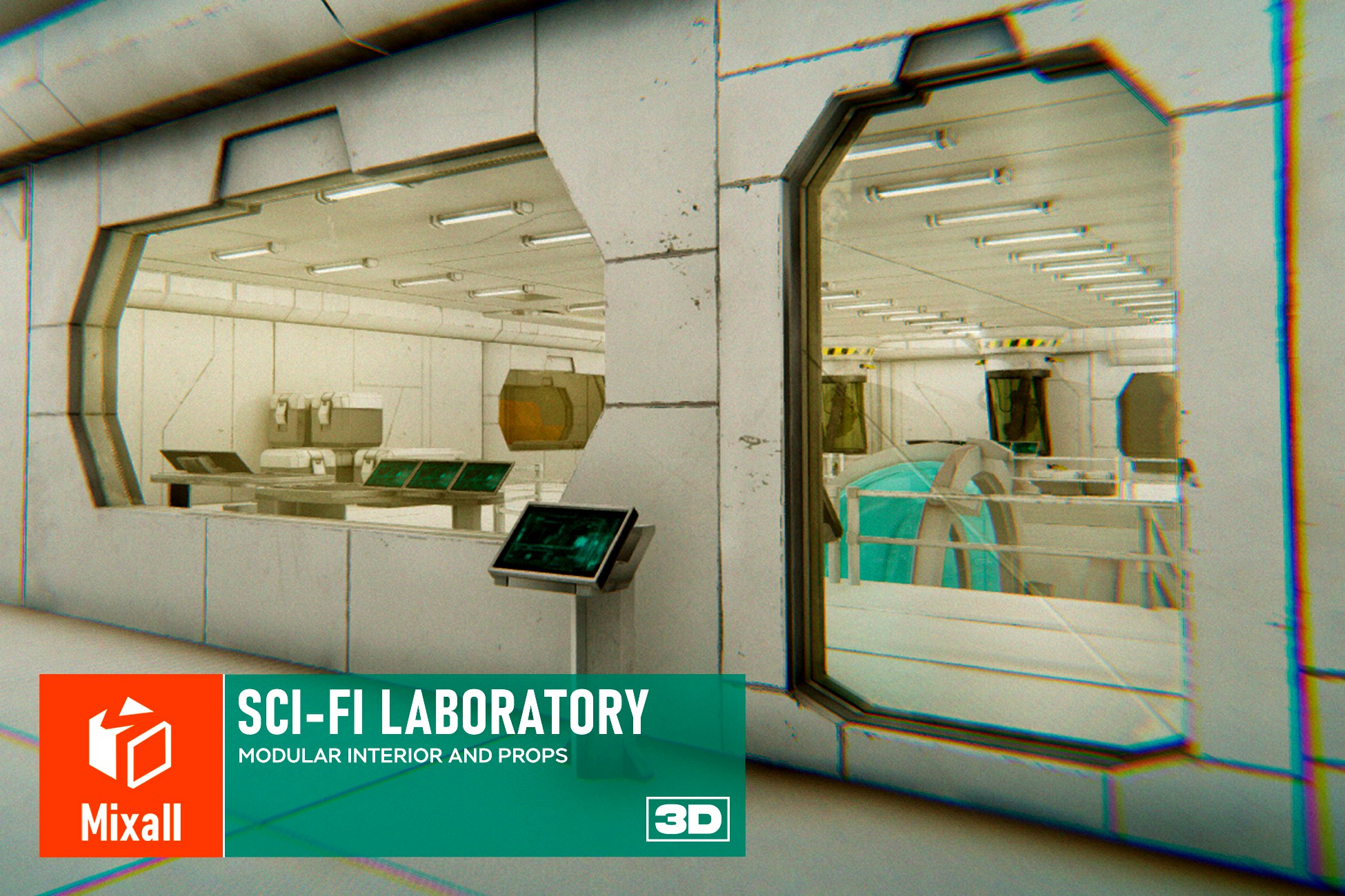 Sci-fi laboratory - modular interior and props 3d model