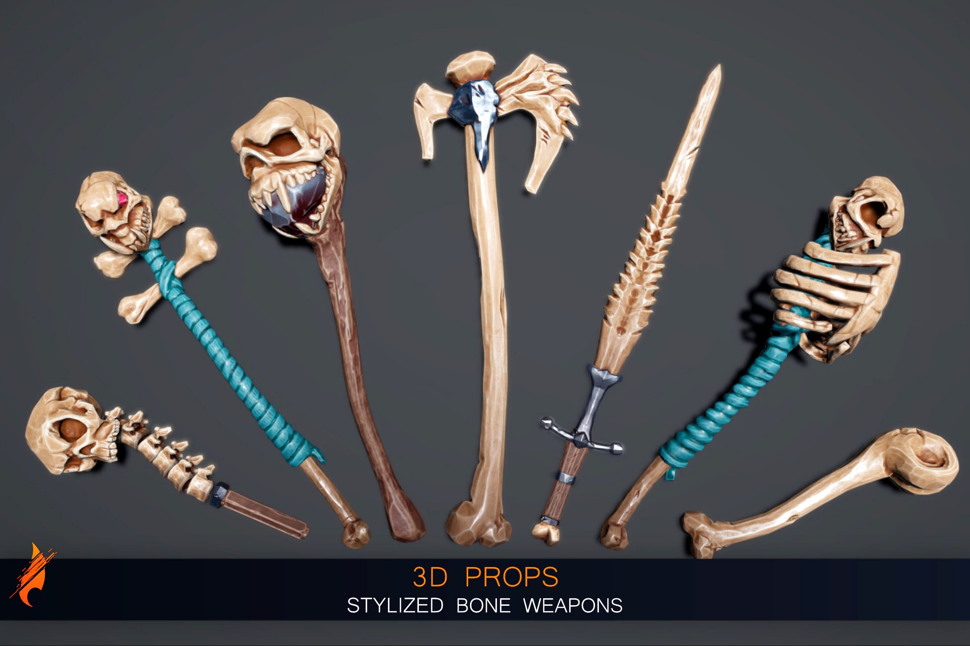 Stylized Weapons 02: Bone Weapons 3d model