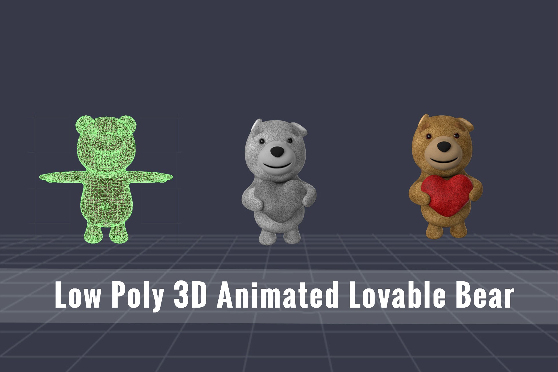 Low Poly 3D Animated Lovable Bear model