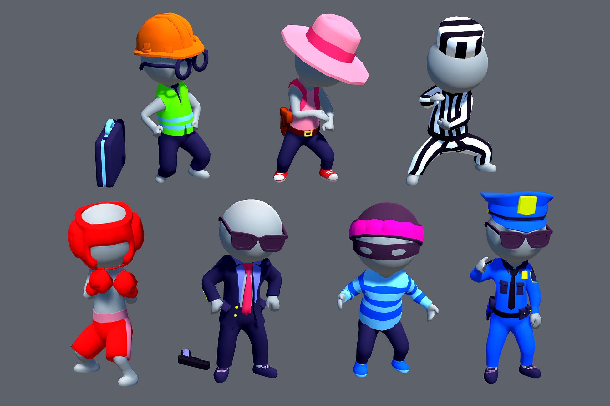 Hyper-Casual Characters Stickman sphere head skins vol.1 gang 3d model