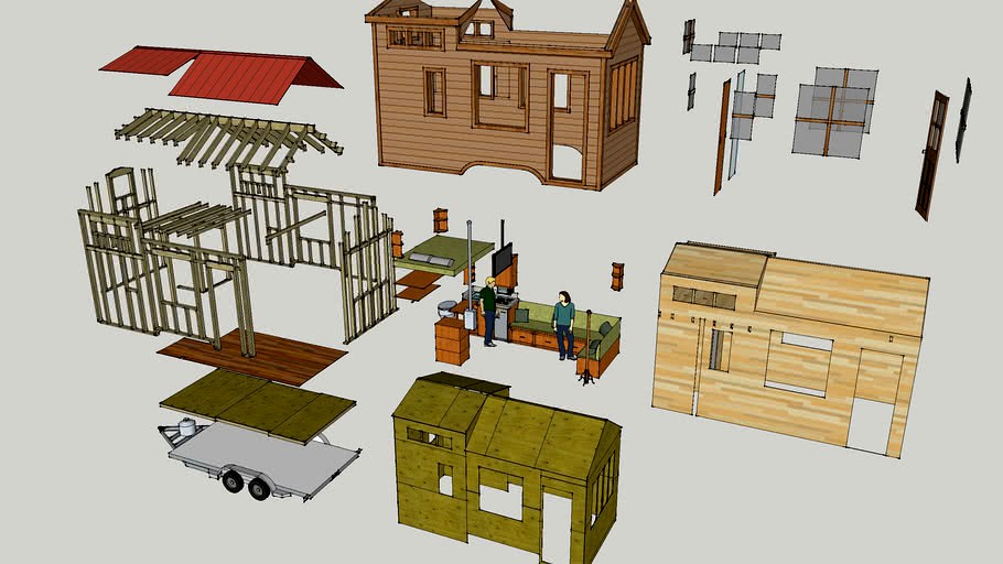 Tiny House on a 16' Trailer Exploded View 3d model