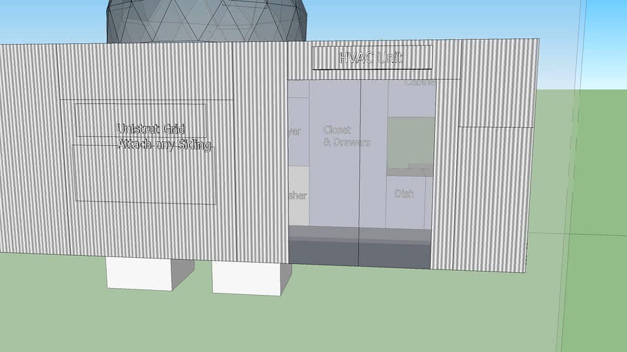 20' connex box with geodesic dome on top. off-grid, livable 3d model