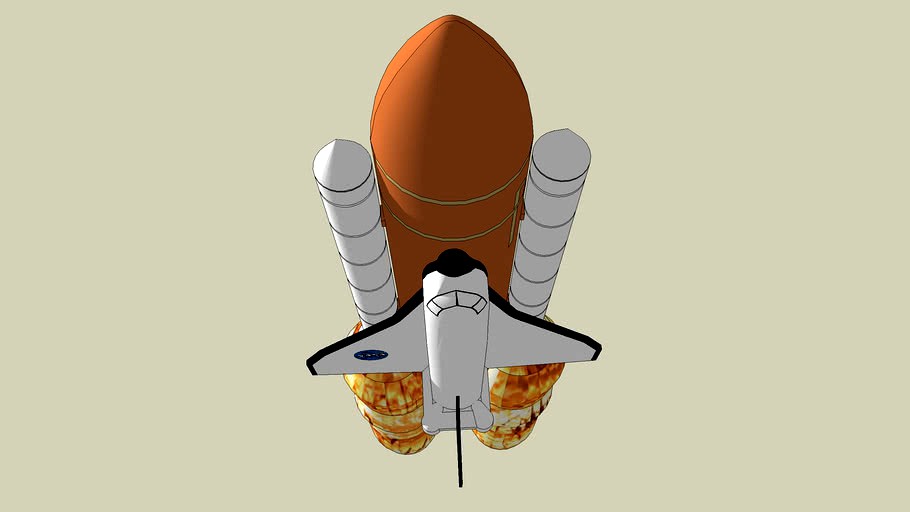 Space shuttle with burning fuel tanks and fire 3d model
