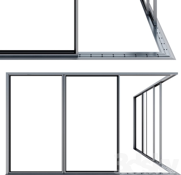 Minimal frame window 04, 2,5 m Hight, sliding panels Angle 3d model